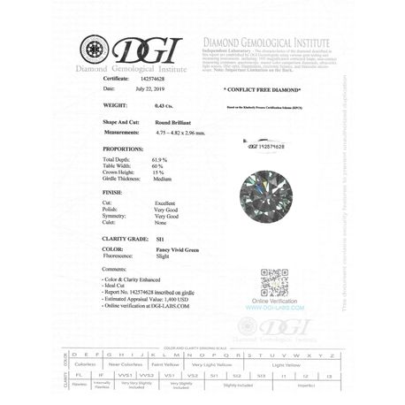 Round Shape Diamond Fancy Green Color SI1 Loose Real Enhanced 0.43 ...